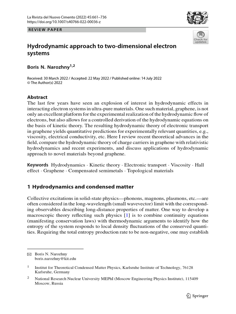 Hydrodynamic Approach To Two-Dimensional Electron Systems: Boris N ...