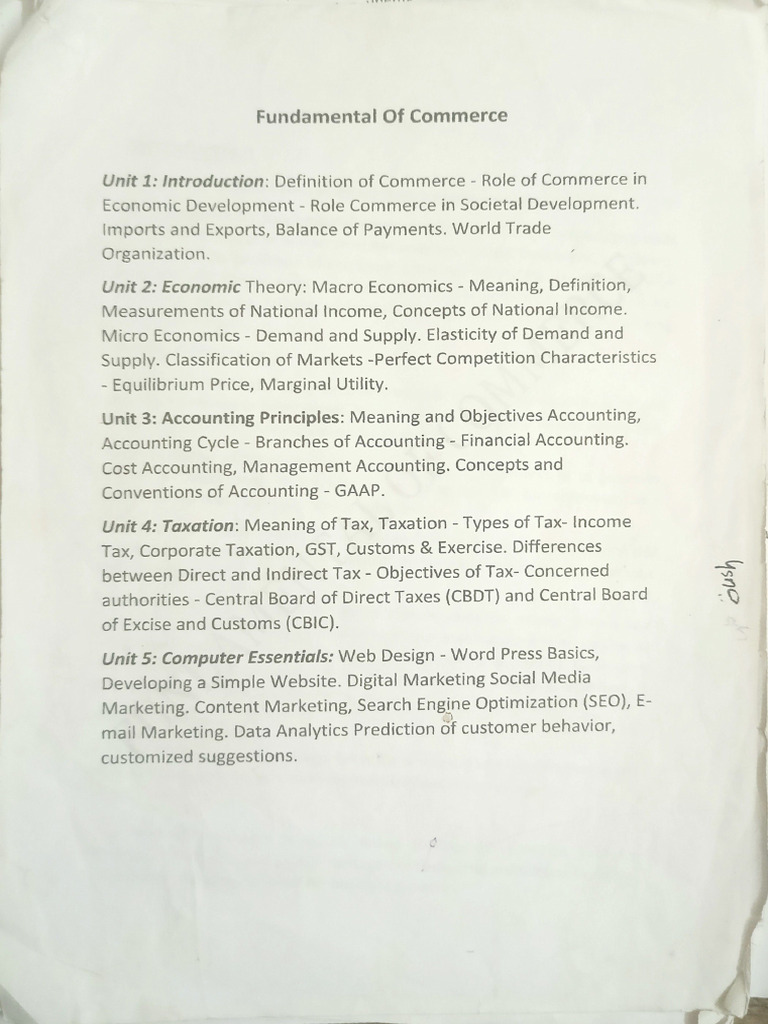 Fundamental of Commerce 1st Unit | PDF