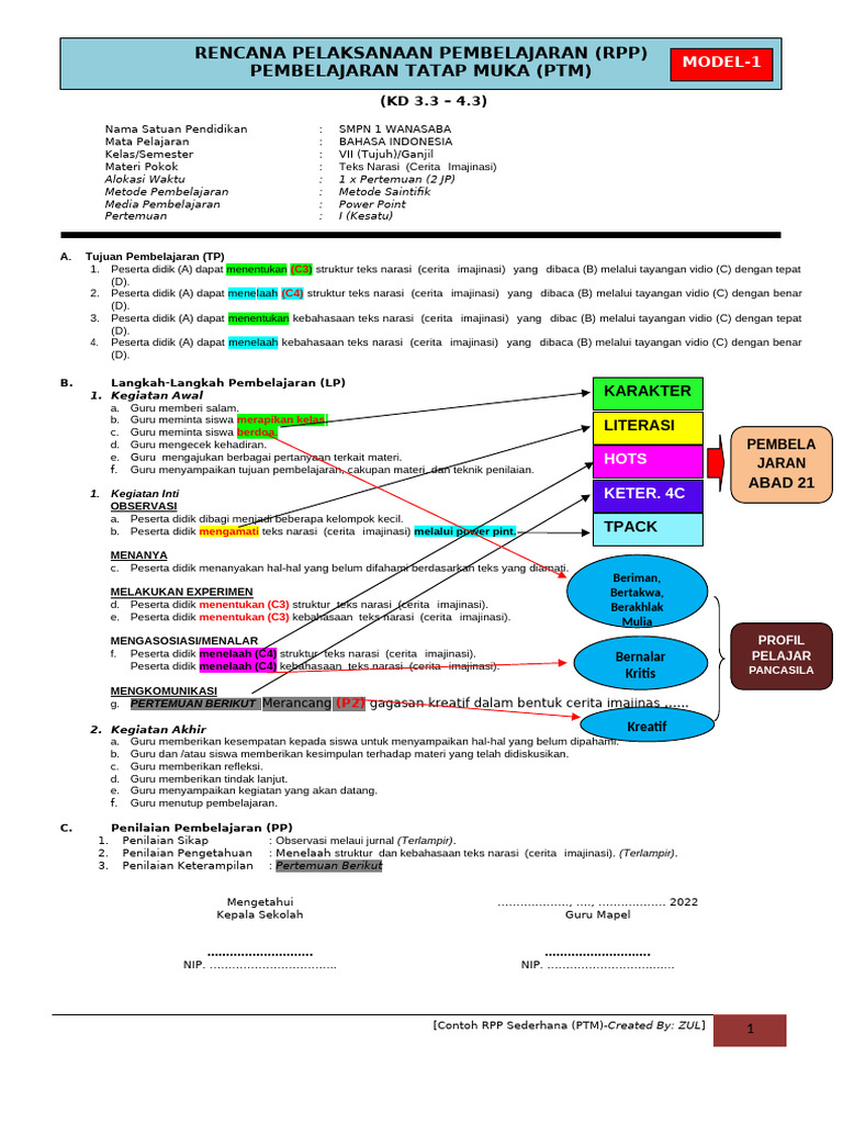 Contoh RPP Model-1 | PDF