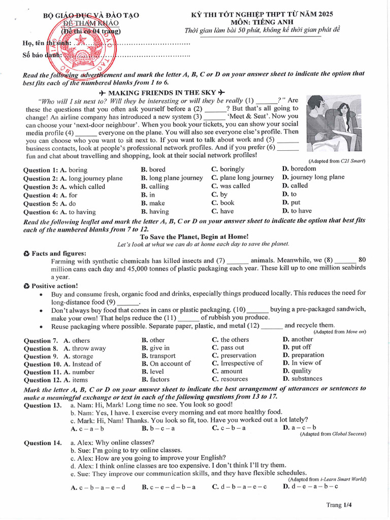 Sample Exam Questions For The 2025 High School Graduation Exam in ...