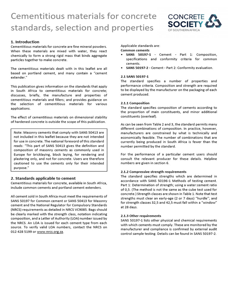 Cementitious Materials For Concrete Standards Selection and Properties ...