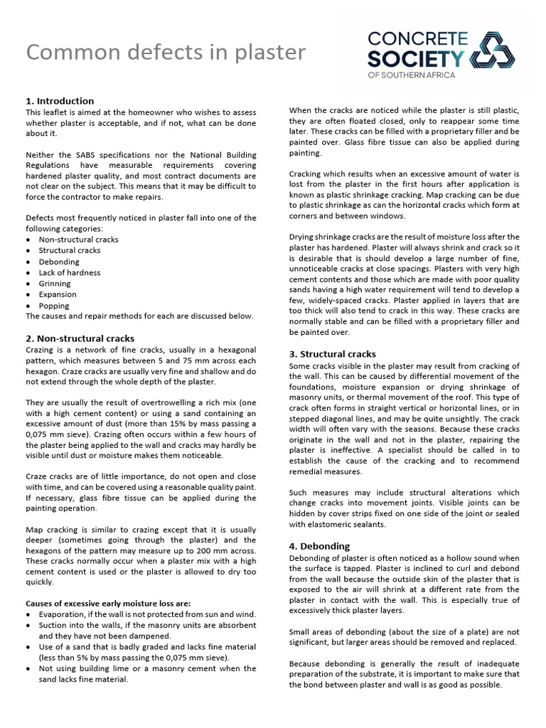 Common Plaster Defects Guide | PDF | Plaster | Mortar (Masonry)