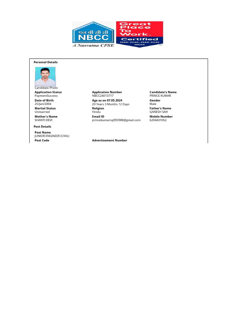 NBCC Form 2024 | PDF