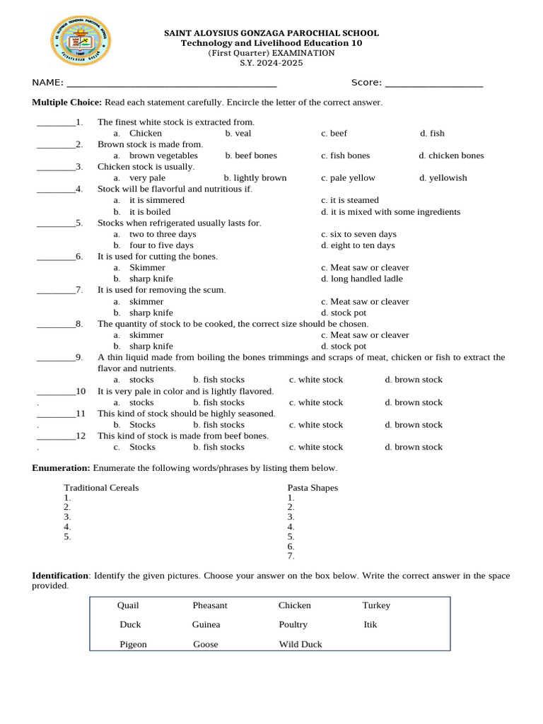 TLE-10 Q1 | PDF | Stock (Food) | Poultry