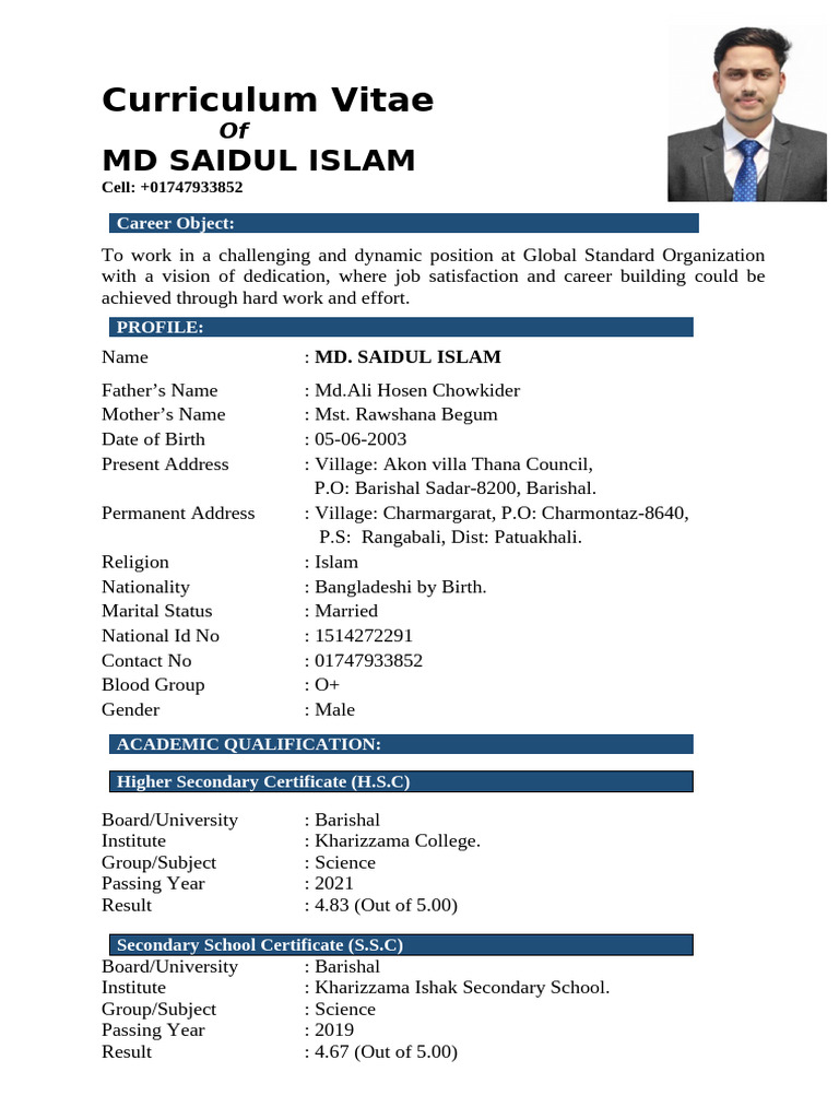 Curriculum Vitae: MD Saidul Islam | PDF
