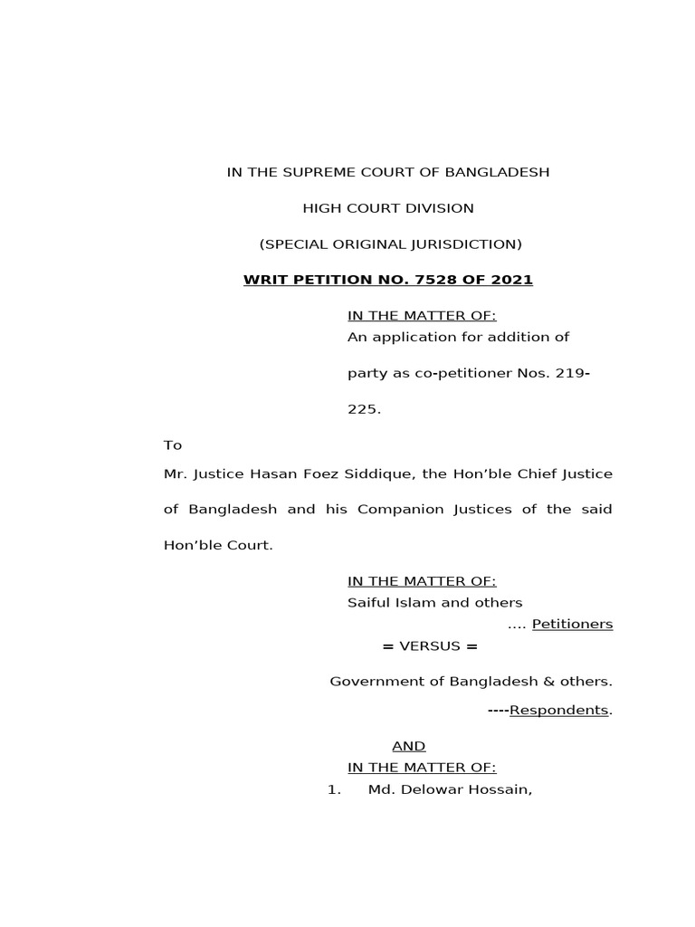 Writ Petition for Co-Petitioners in Bangladesh | PDF | Affidavit | Judiciaries