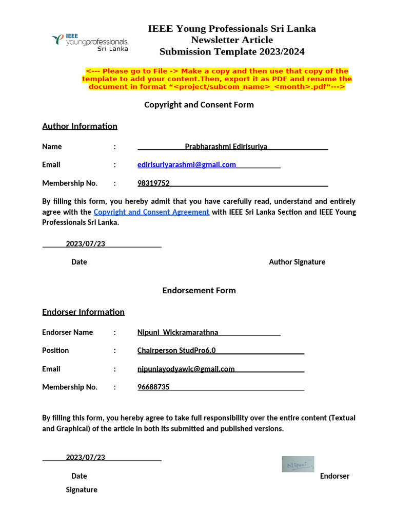 (READ - ONLY) YPSL Newsletter Article Submission Template | PDF ...