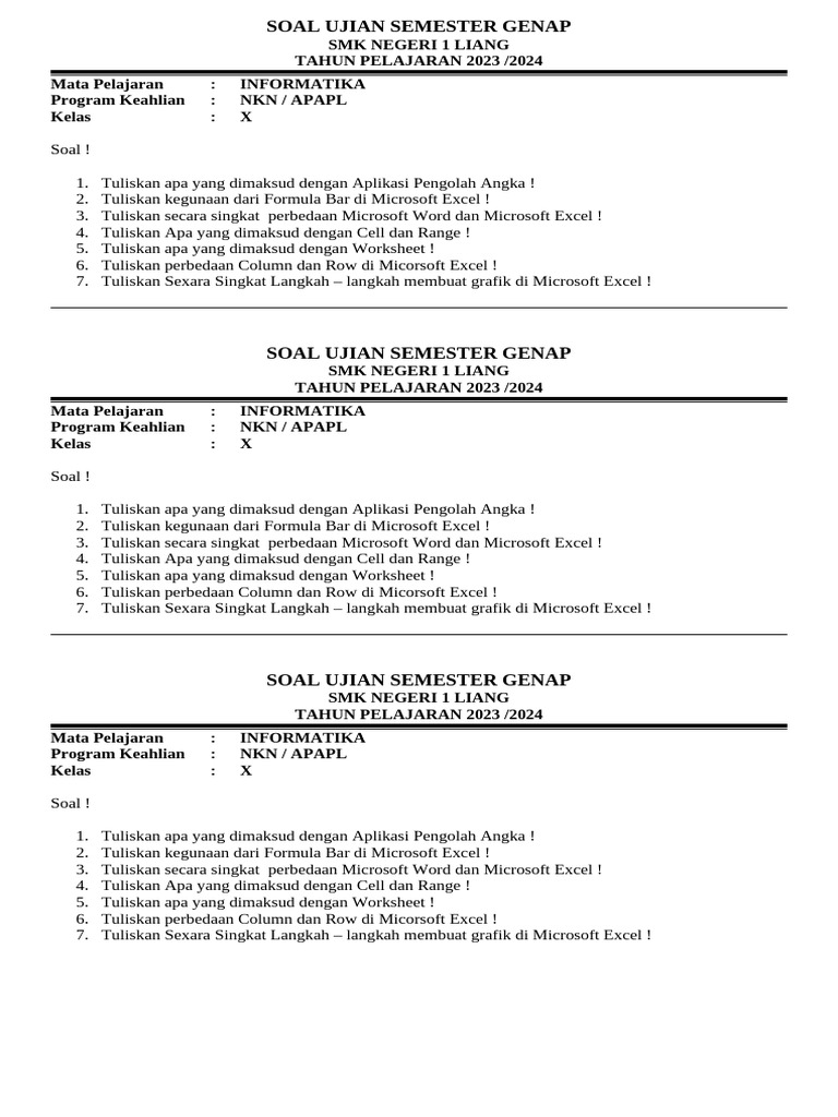 Soal Ujian Sem 2 Informatika | PDF | Komputer