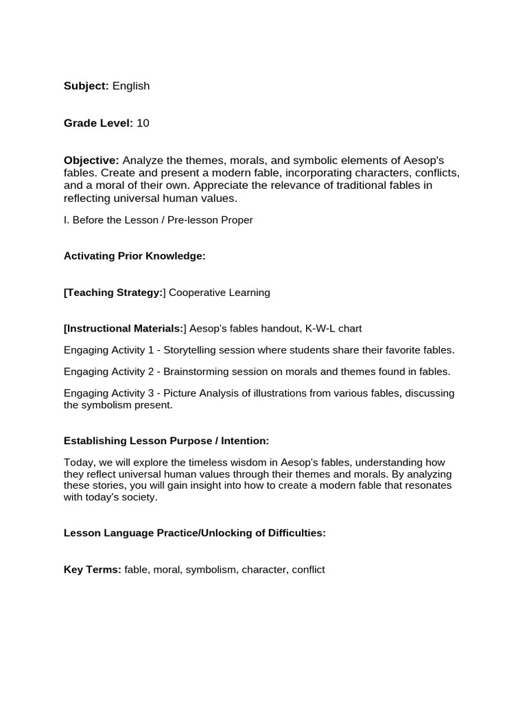 lesson_plan | PDF | Fable | Narrative