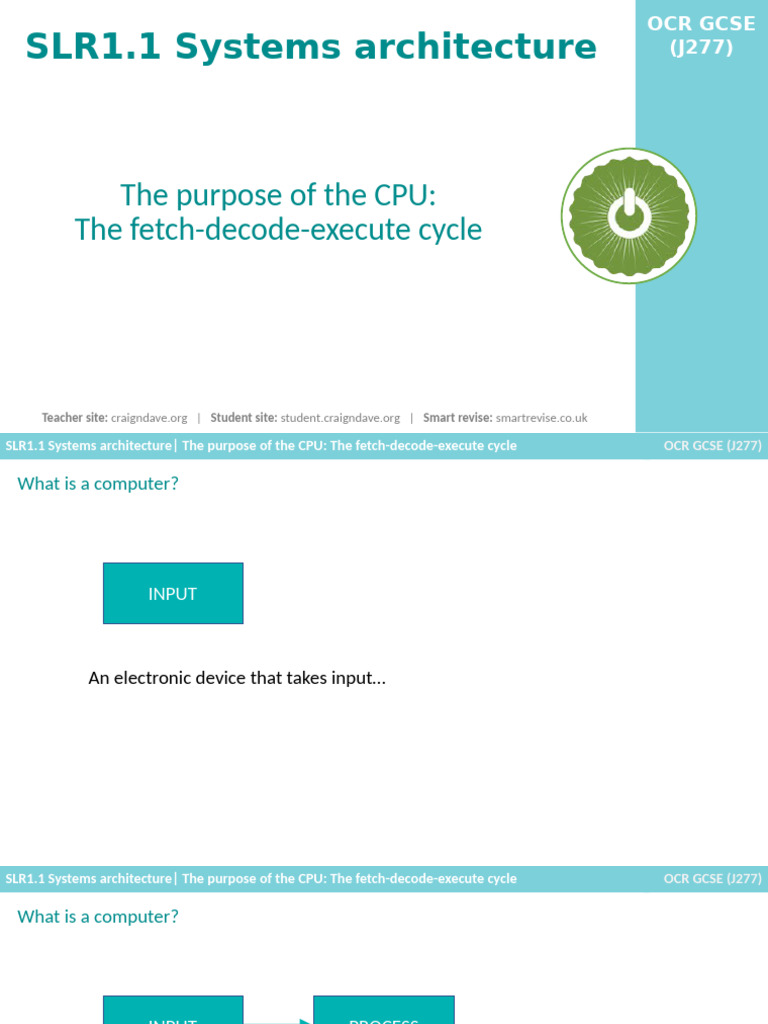 OCR GCSE (J277) 1.1 The Purpose of The CPU - The Fetch-Decode-Execute Cycle | PDF | Input/Output ...