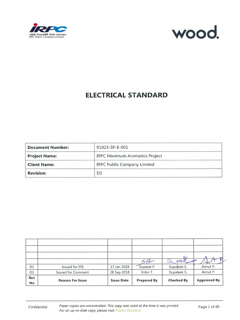 91923-SP-E-001 - D1 Electrical Standard | PDF | Electrical Engineering | Electrical Components