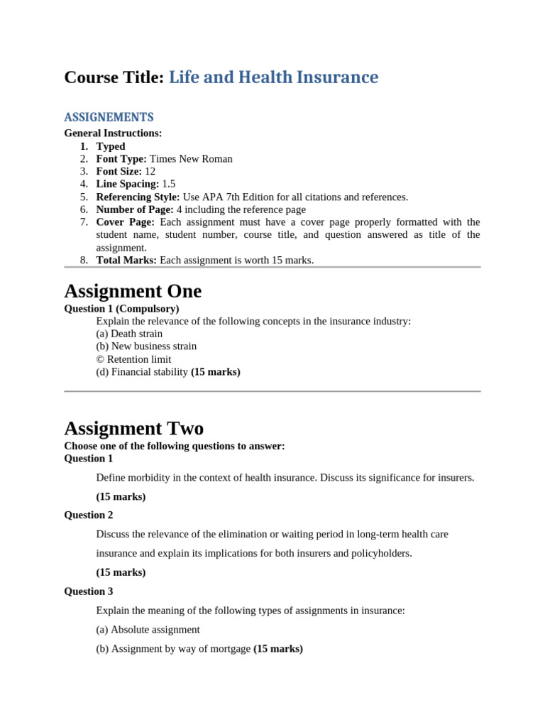 Life and Health Assignment | PDF | Apa Style | Citation