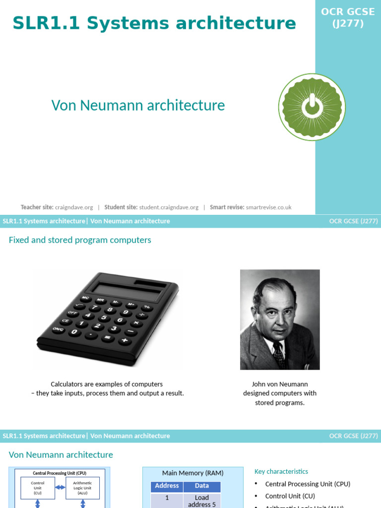 OCR GCSE (J277) 1.1 Von Neumann Architecture | PDF | Central Processing ...