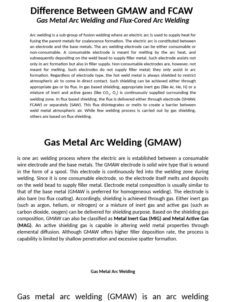 Information Sheet 1.2 Difference Between GMAW and FCAW | PDF | Welding | Construction
