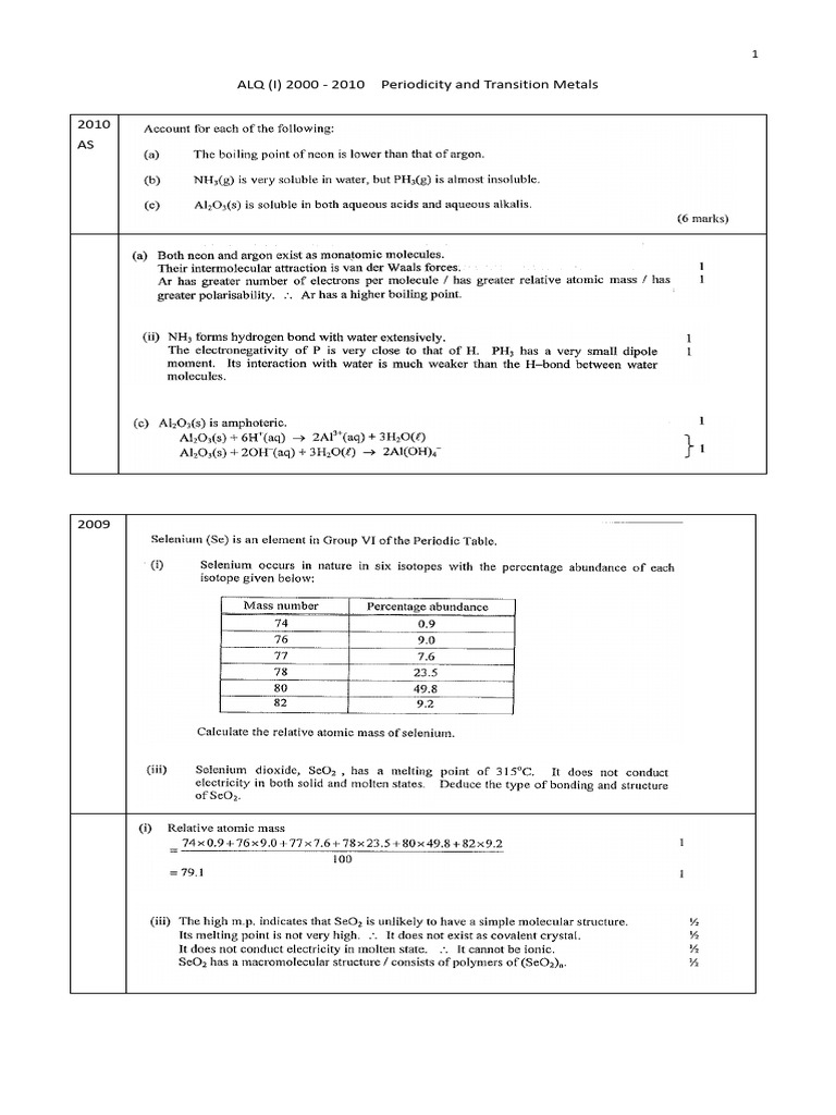 ALQ Periodicity and Transition Metals | PDF | Chemical Bond | Gases