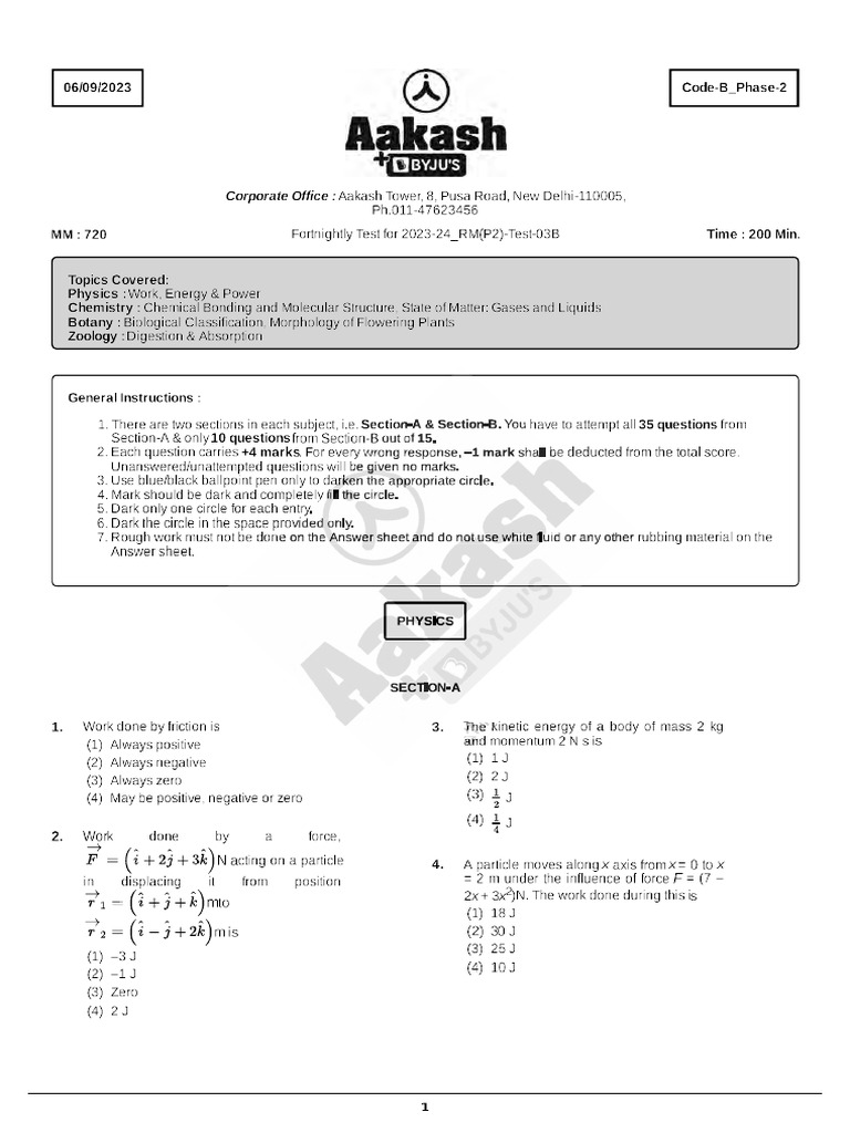 Fortnightly Test For 2023 24 RM P2 Test 03B 06 09 2023 | PDF
