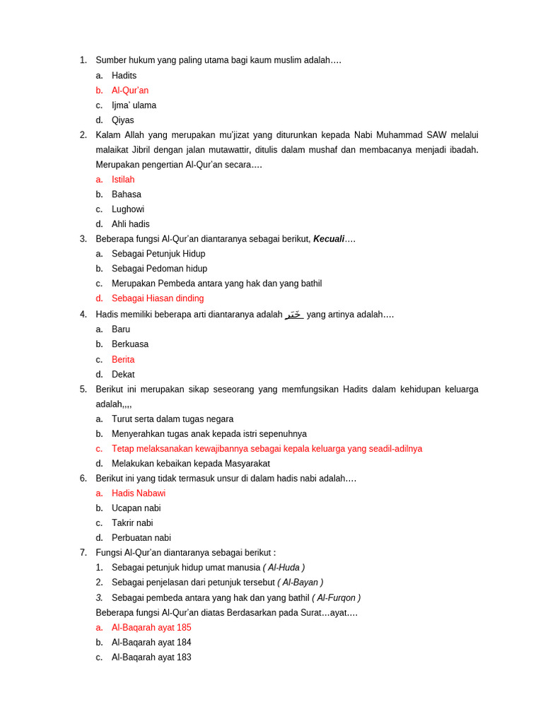 Soal PAS 7 AL-QURAN HADIS | PDF