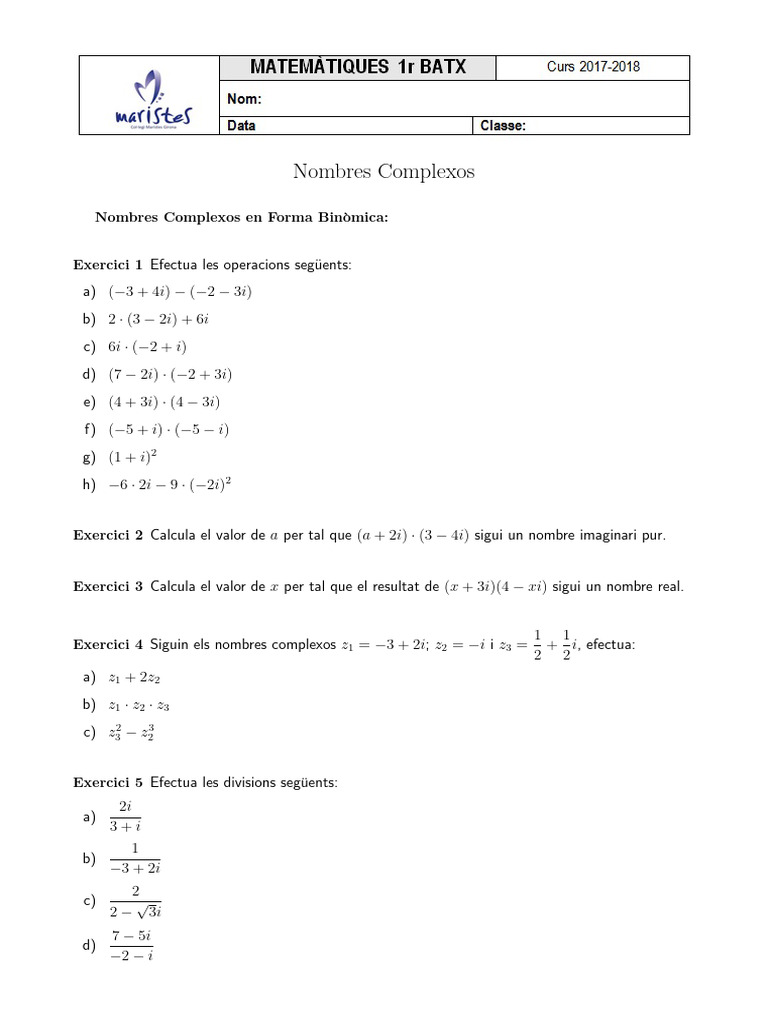 Exercicis Amb Nombres Complexos | PDF