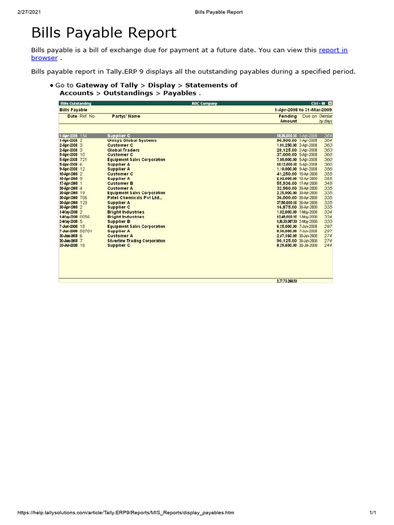 Bills Payable Guide for Tally Users | PDF | Finance & Money Management