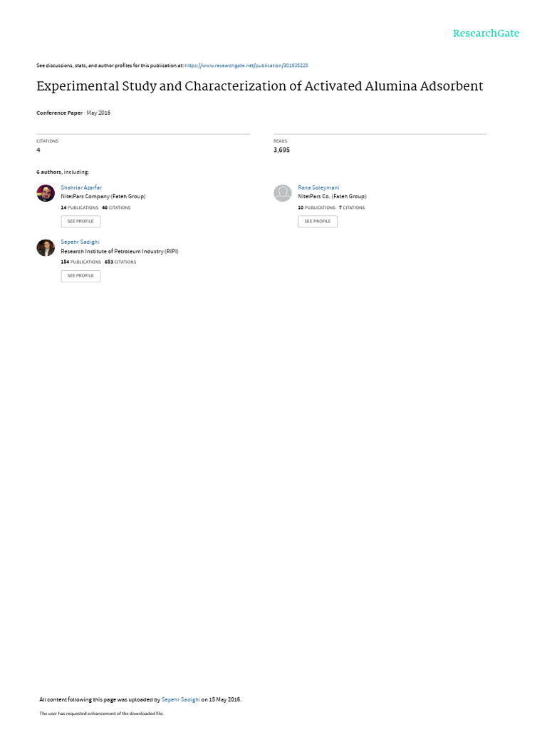 Experimental Studyand Characterizationof Activated Alumina Adsorbents ...