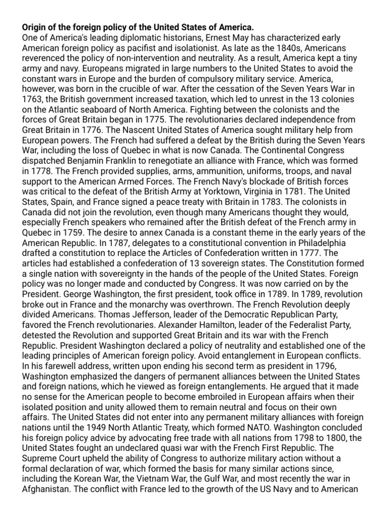 Origin of US Foreign Policy | PDF | British Empire | Government