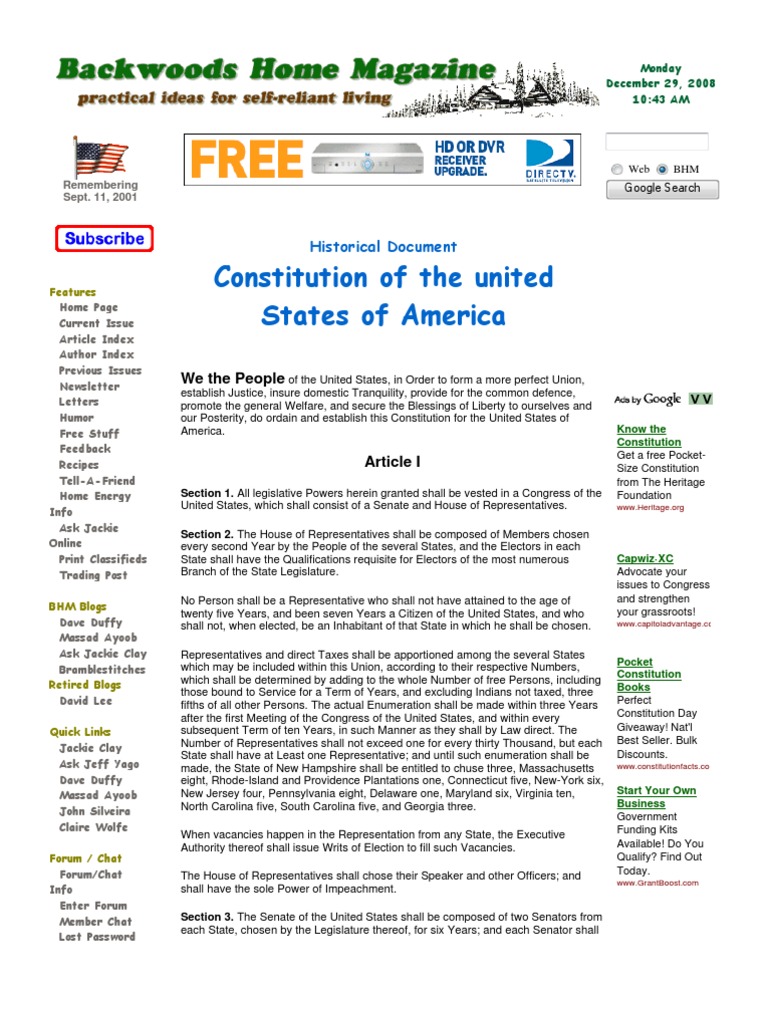 Constitution of The United States of America: Historical Document | PDF ...