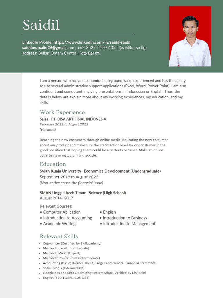 Example of Resume For General Worker CV Saidil (General) | PDF ...