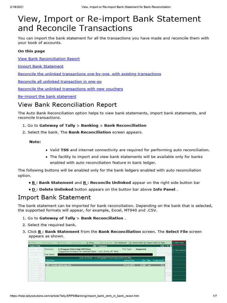 View, Import or Re-Import Bank Statement For Bank Reconciliation | PDF ...