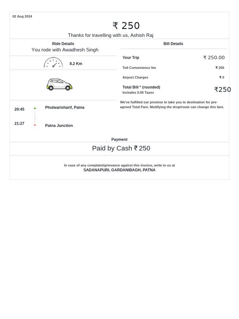 Cab Bill Template | PDF | Invoice | Fare