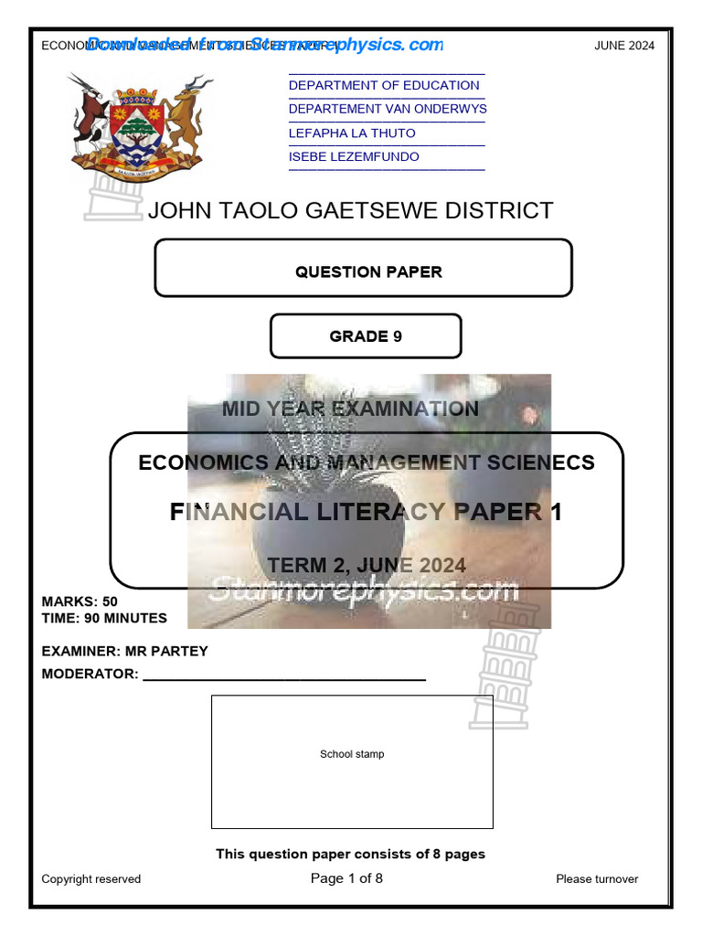 LP EMS Grade 9 June 2024 P1 and Memo | PDF | Debits And Credits ...