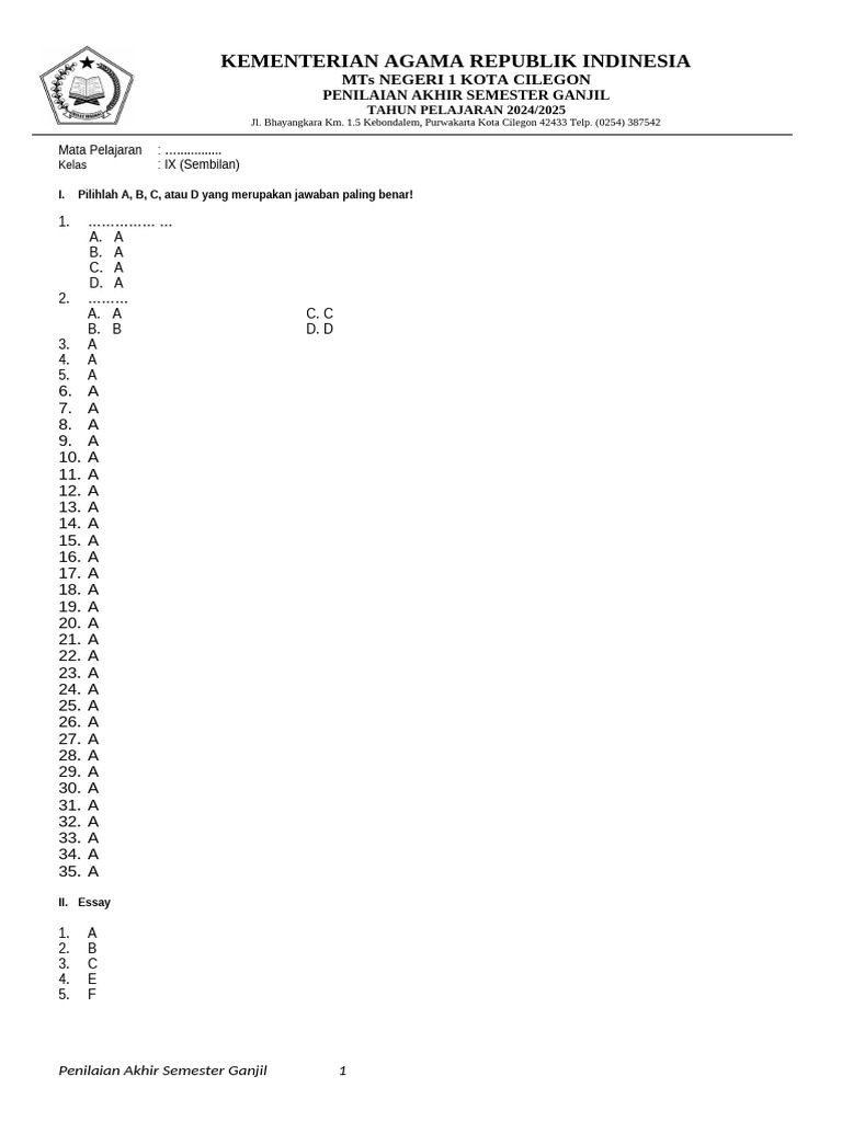 Format Penulisan Soal PAS Ganjil | PDF