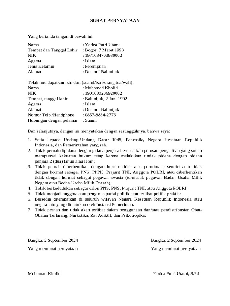 Surat Penyataan | PDF
