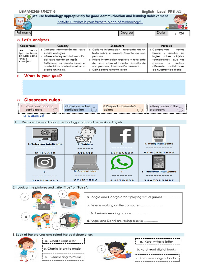 Act. 1-Level Pre A1 - Unit 6 | PDF | Computing | Design