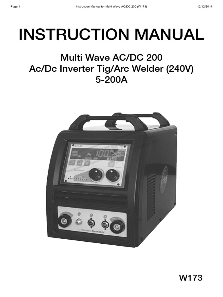 Multi Wave AC/DC 200 Manual (W173) | PDF | Welding | Construction