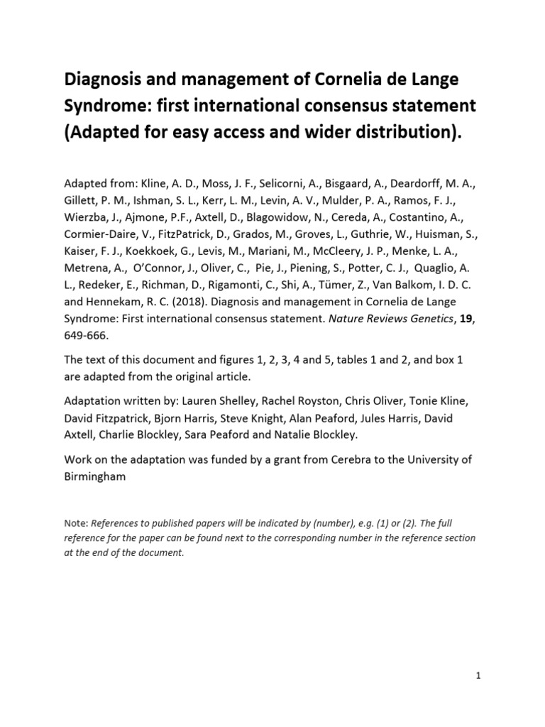 CDLS Lay Translation FINAL 2 | PDF | Genetics | Clinical Medicine
