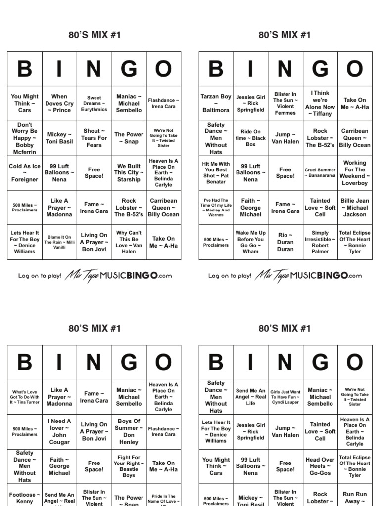 Bingo Bingo Bingo Bingo Bingo Bingo: 80'S MIX #1 80'S MIX #1 | PDF ...