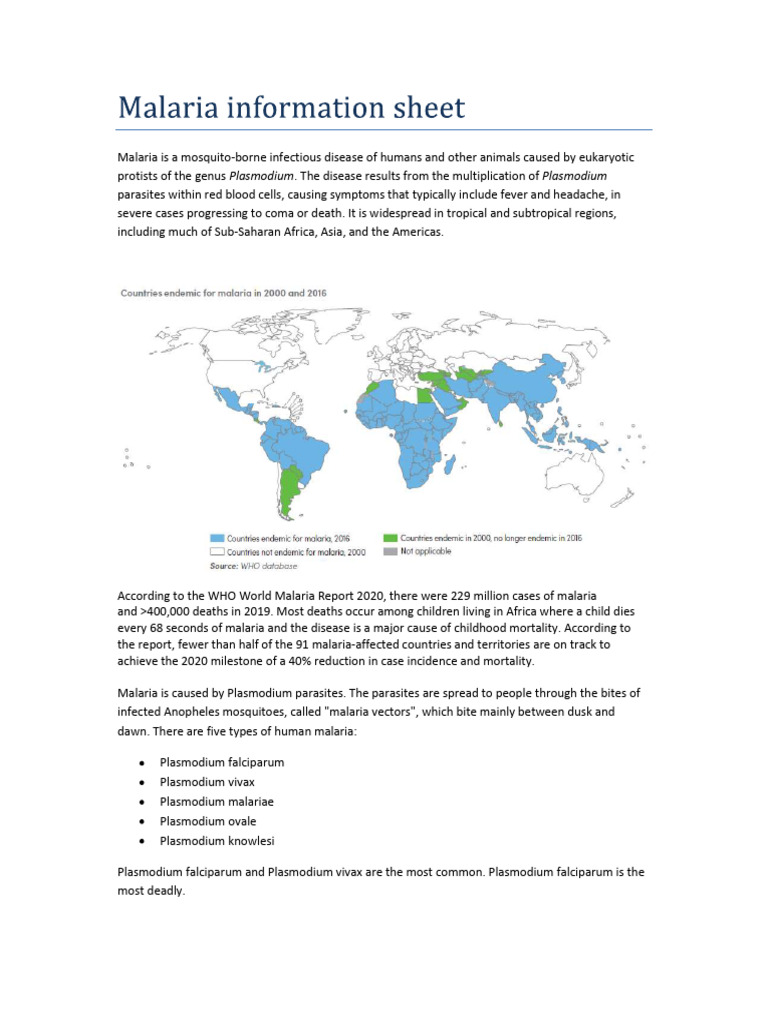 UMN - Malaria Information Sheet | PDF | Malaria | Plasmodium
