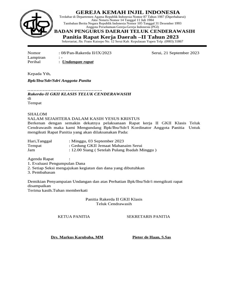 Undangan Rapat Panitia Raker Ke 4 | PDF