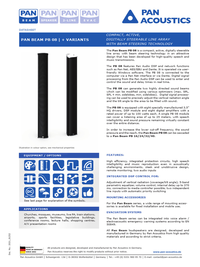 Pan Beam PB 08 System Overview | PDF | Loudspeaker | Decibel