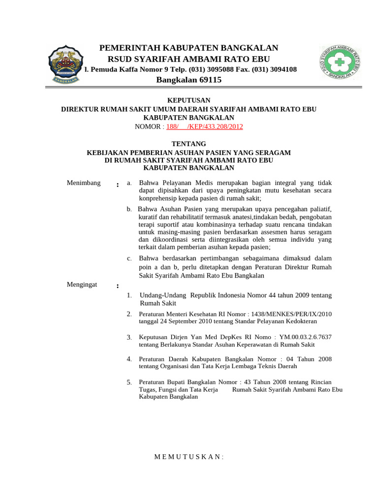 (Revisi 1) SK Dan Kebijakan Pelayanan Seragam Rs Syamrabu | PDF