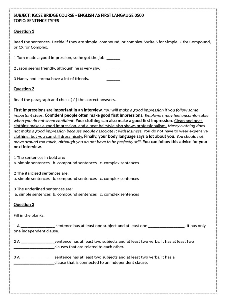 SENTENCE TYPES | PDF | Clause | Sentence (Linguistics)