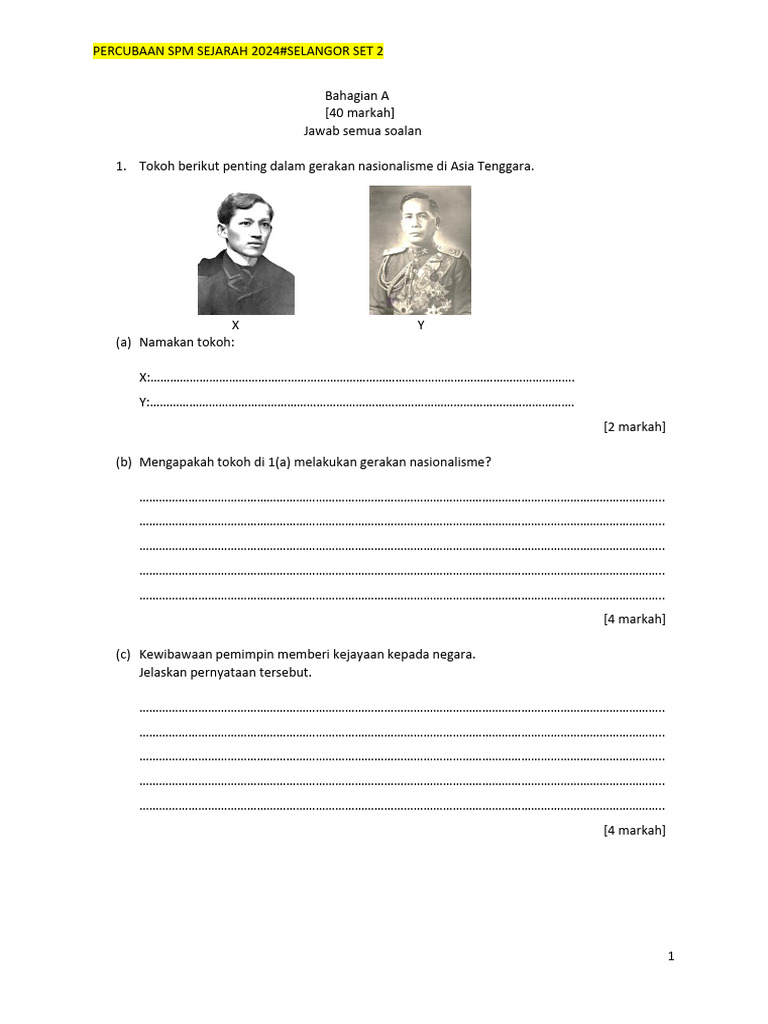 Percubaan SPM Sejarah 2024# Selangor Set 2 | PDF