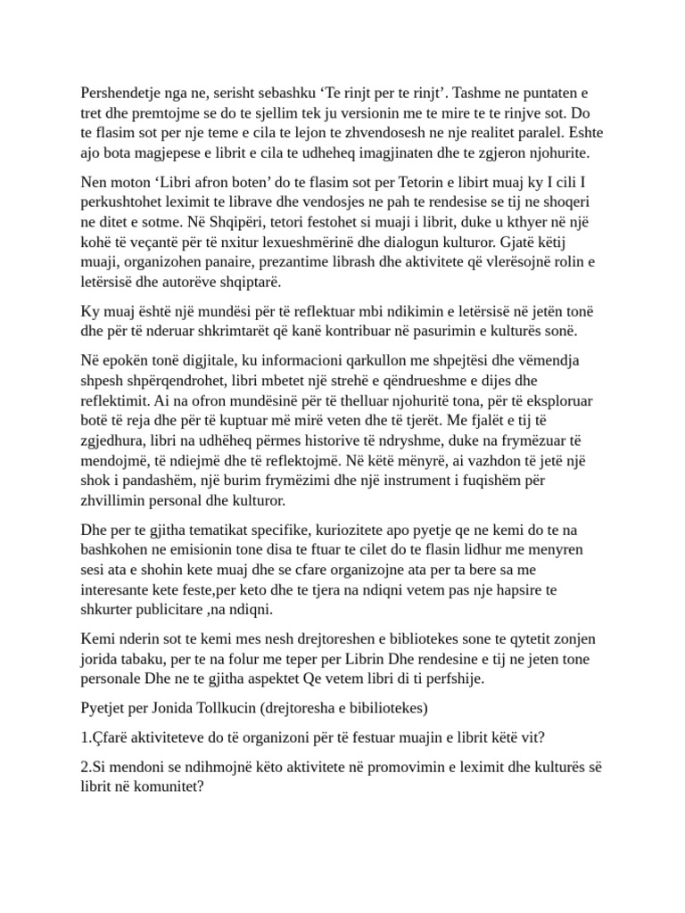 Muaji I Letersise 21 Tetor | PDF