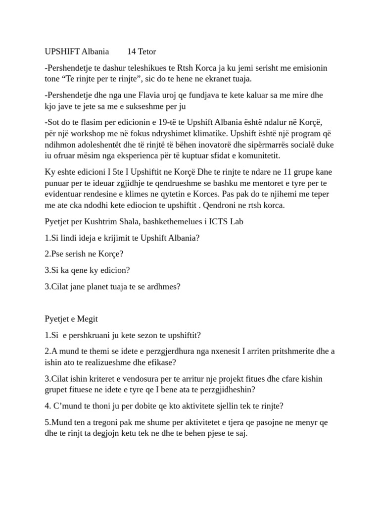 UPSHIFT Albania 14 Tetor | PDF