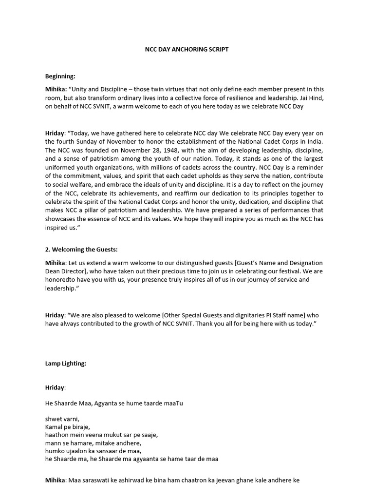 NCC Day Anchoring Script Final | PDF | Military Life | Military Organization