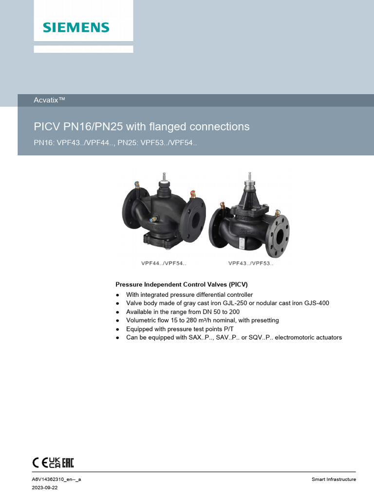 A6V14362310 - Datasheet For PICV PN16 - PN25 With Flanged Connecti - en | PDF | Valve | Pipe ...