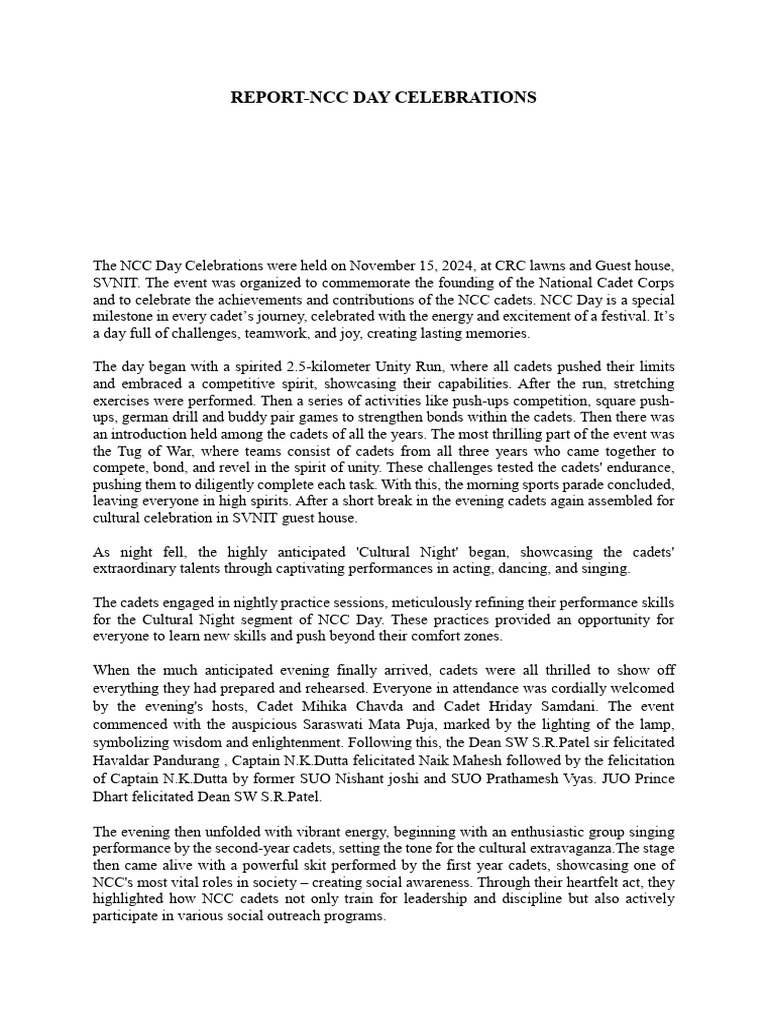 Report-Rdc and NCC Day | PDF | Sergeant | Corporal
