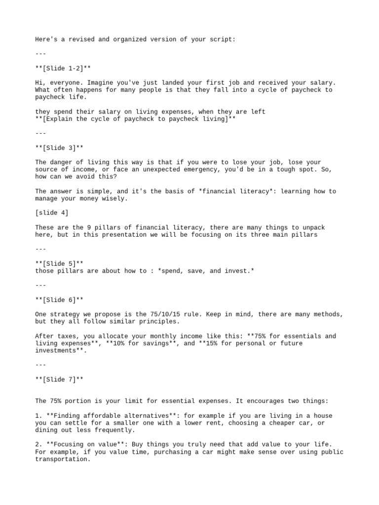 script improved 3 | PDF | Expense | Financial Literacy