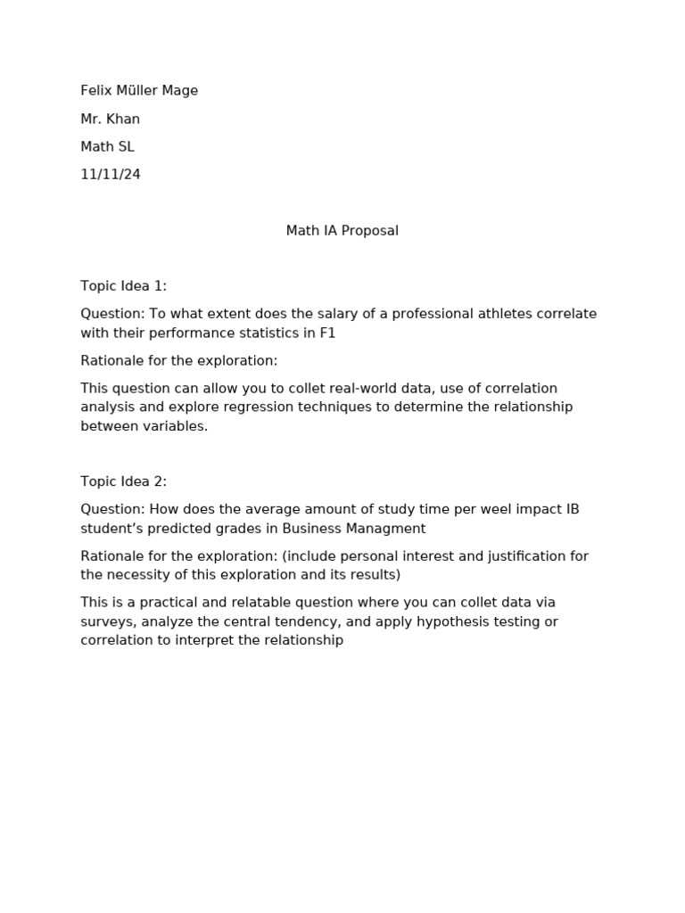 Math IA Proposal | PDF | Career & Growth
