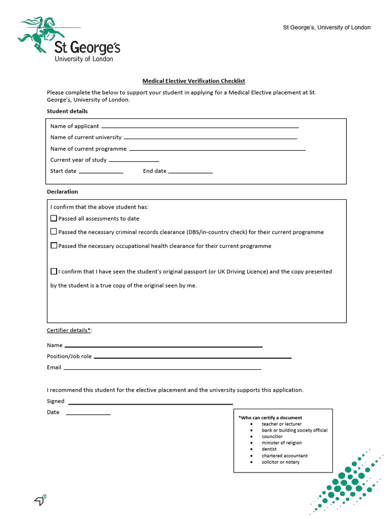 Medical Elective Verification Form | PDF